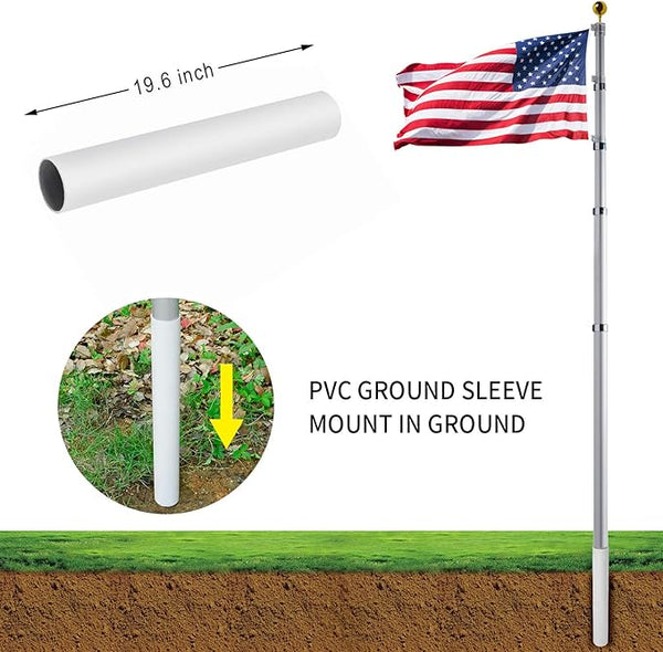 20ft Telescopic Flag Pole Kit – Heavy-Duty Aluminum Flagpole with 3x5 ...